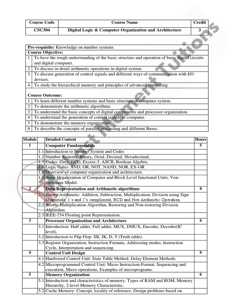 DLCOA Syllabus | PDF | Binary Coded Decimal | Central Processing Unit