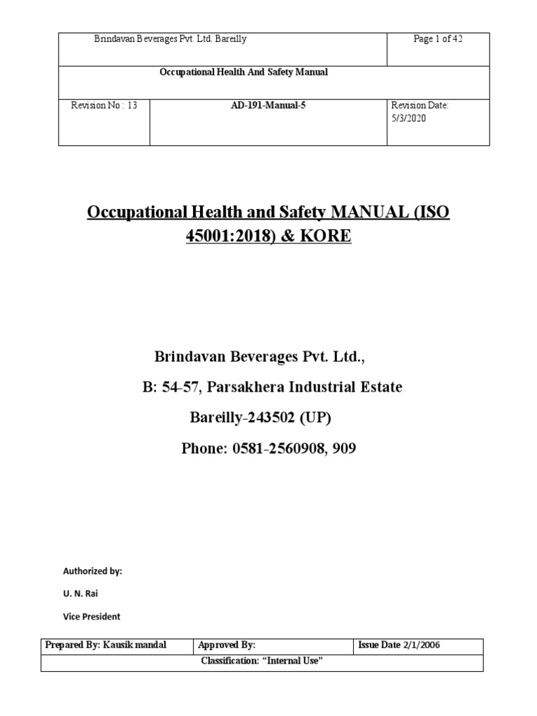 ISO 45001 Manual 2020 | PDF | Occupational Safety And Health | Risk