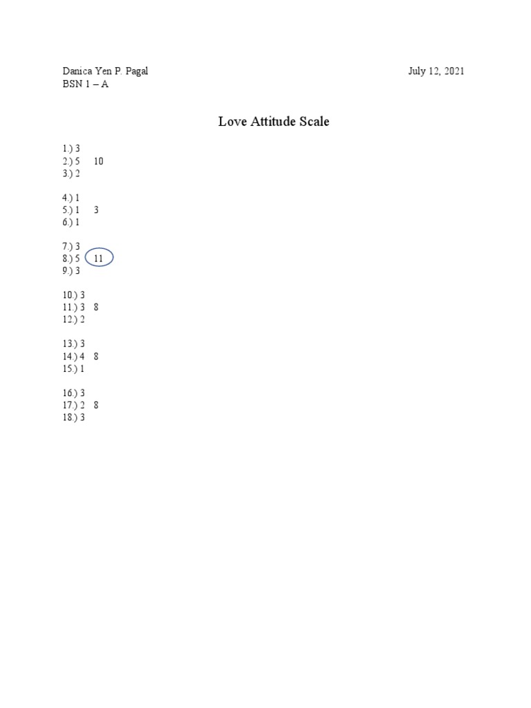 Love Attitude Scale Results Summary | PDF | Language Arts & Discipline ...
