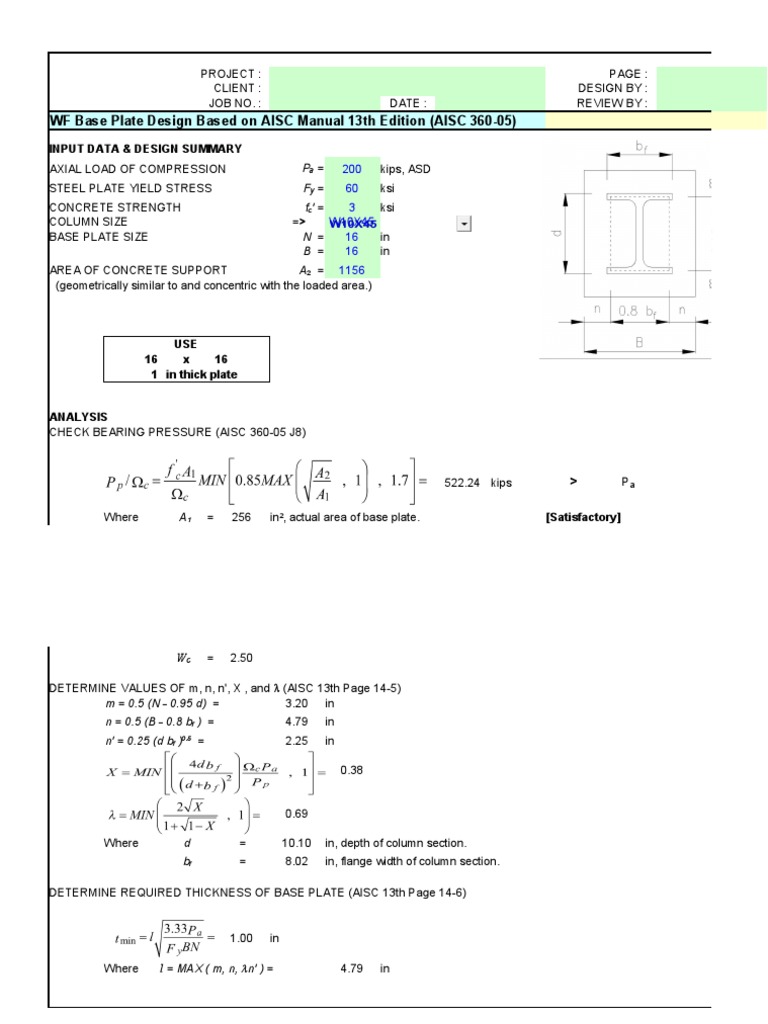 WF Base Plate Design Based On AISC Manual 13th Edition (AISC 360-05) | Download Free PDF ...