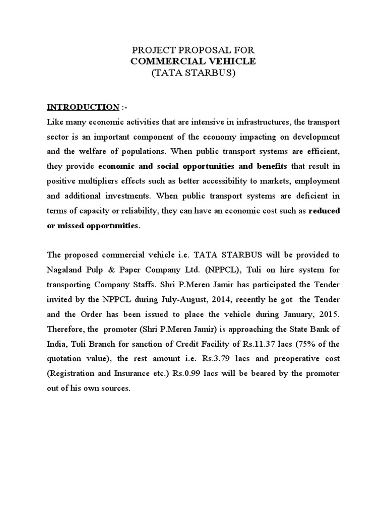 Commercial Vehicle: Project Proposal For (Tata Starbus) | PDF ...