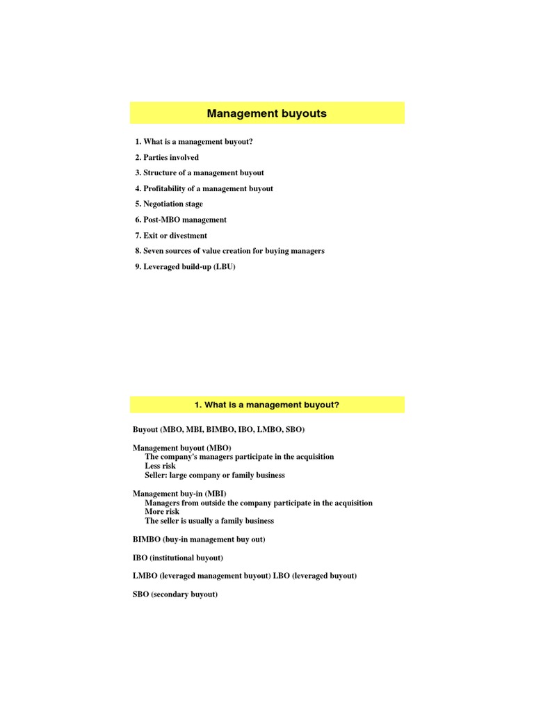 Management Buyout (Mbo) | PDF | Leveraged Buyout | Expense