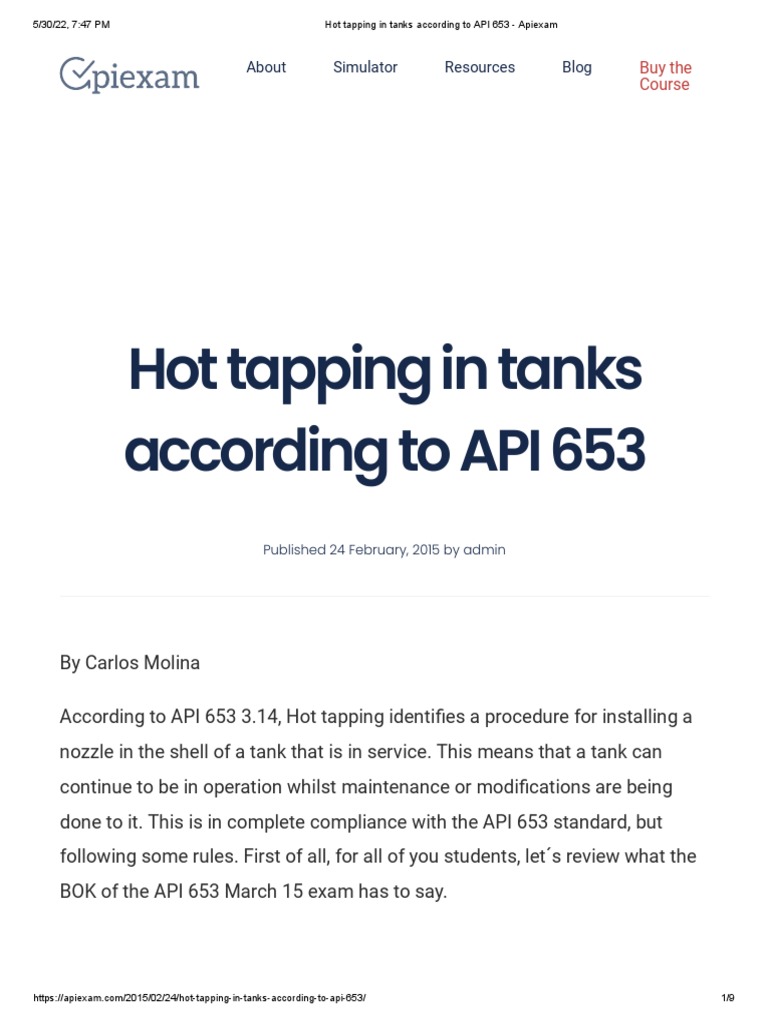 Hot Tapping in Tanks According To API 653 - Apiexam | PDF | Welding ...
