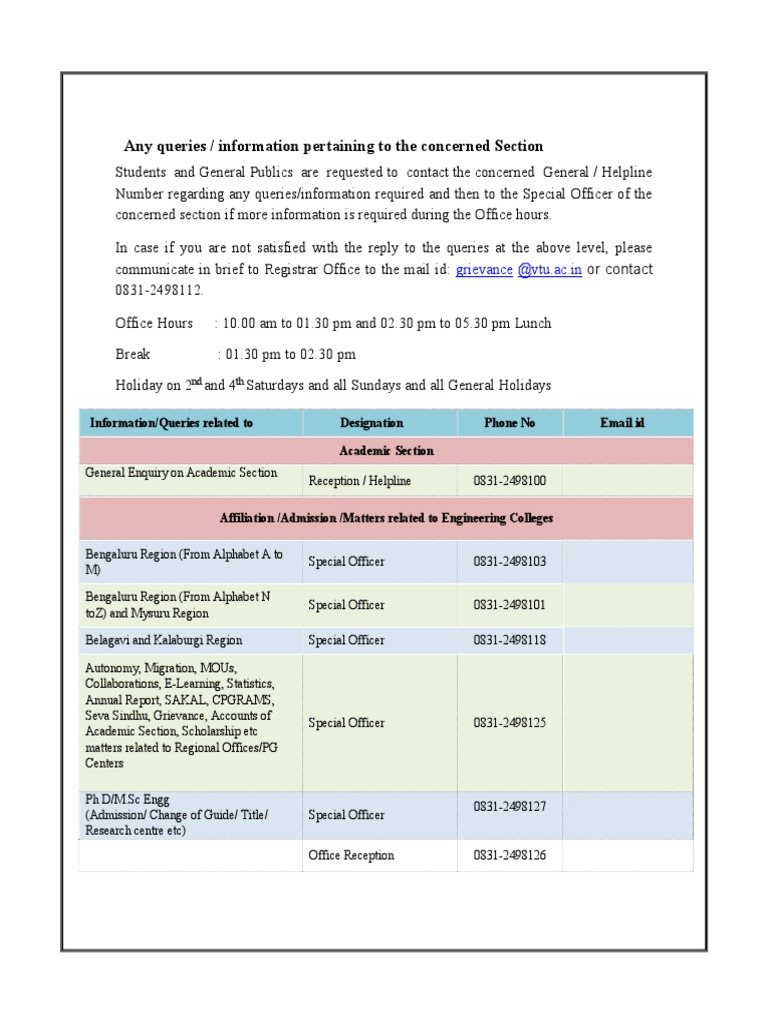 VTU Contact Details | PDF
