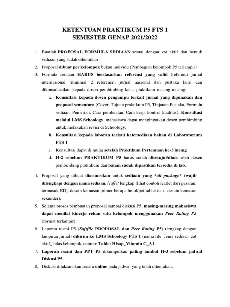 Ketentuan Praktikum P5 FTS 1 | PDF