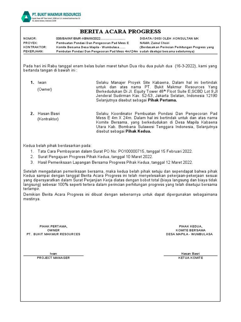 05 - Berita Acara Progress Speed | PDF