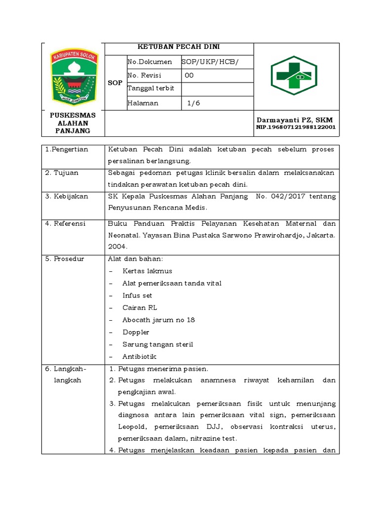 SOP Ketuban Pecah Dini | PDF