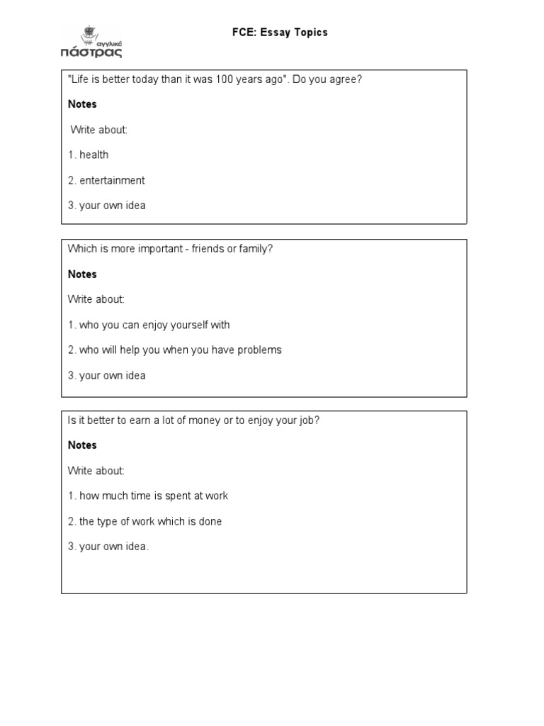 FCE: Essay Topics | PDF | Career & Growth | Wellness
