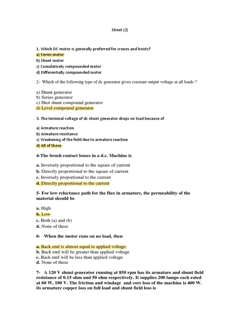 MCQ Machine - Sheet | PDF | Electric Motor | Electric Generator