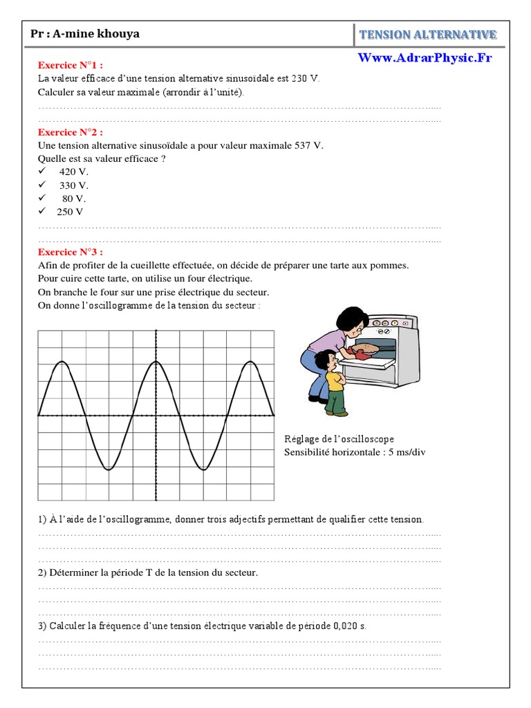 Exercices sur le courant alternatif sinusoïdal | PDF | Courant ...