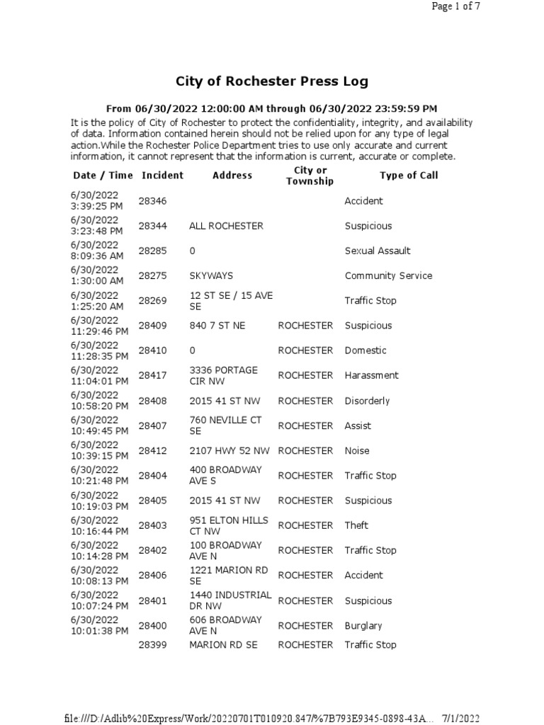 RPD Daily Incident Report 6/30/22 | PDF | Crimes | Crime & Violence