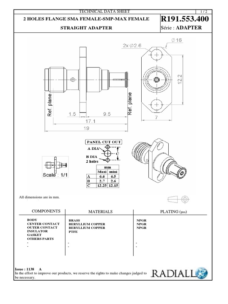 2 Holes Flange Sma Female-Smp-Max Female Straight Adapter | PDF ...