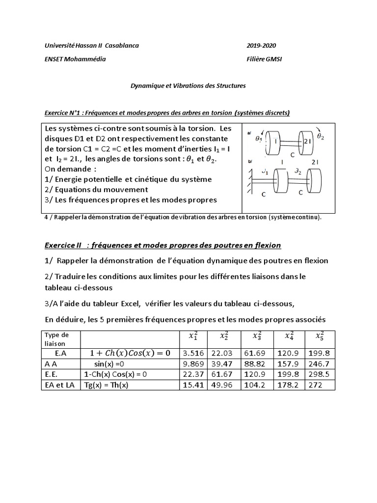Devoir - Vibration - Torsion Flexion | PDF