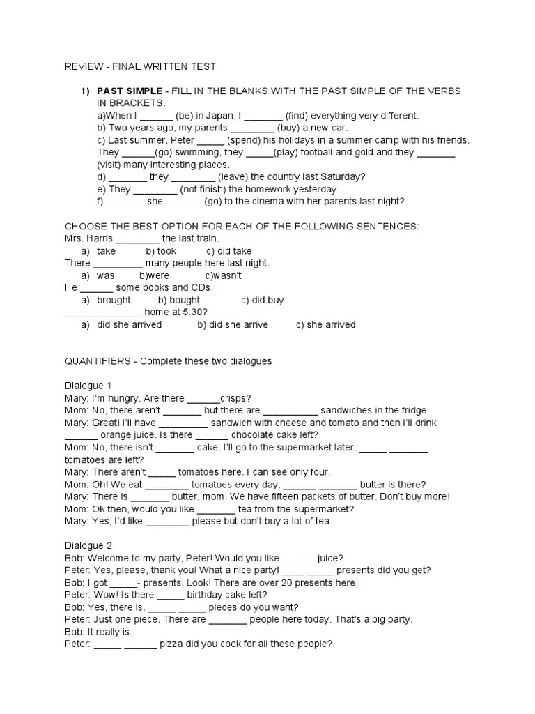 Review - Final Written Test | PDF | Foods | Cuisine