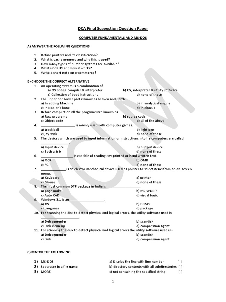 DCA Model Question Paper (Final) | PDF | Window (Computing) | Computer File