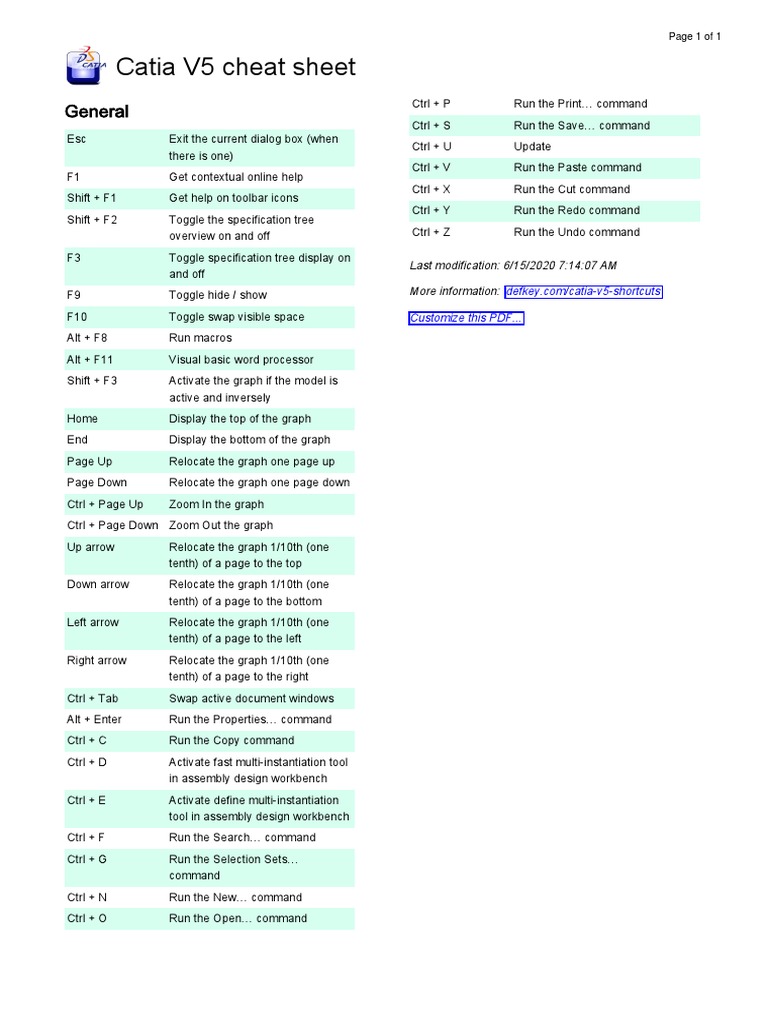 Catia V5 Cheat Sheet: General | PDF | Computer Science | Software ...