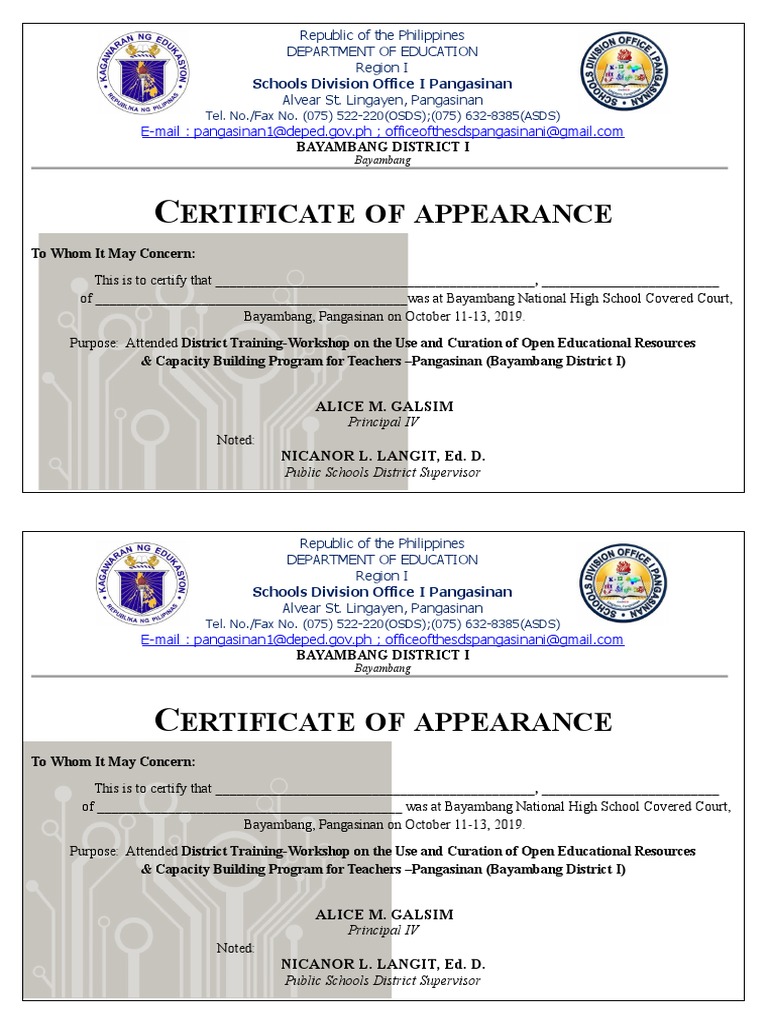 Cert of Appearance | PDF