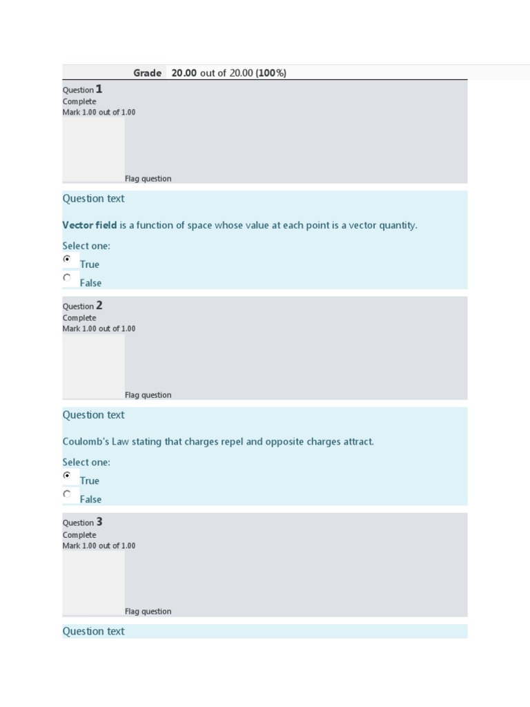 Electric Field and Charge Concepts Quiz | PDF | Electric Charge ...