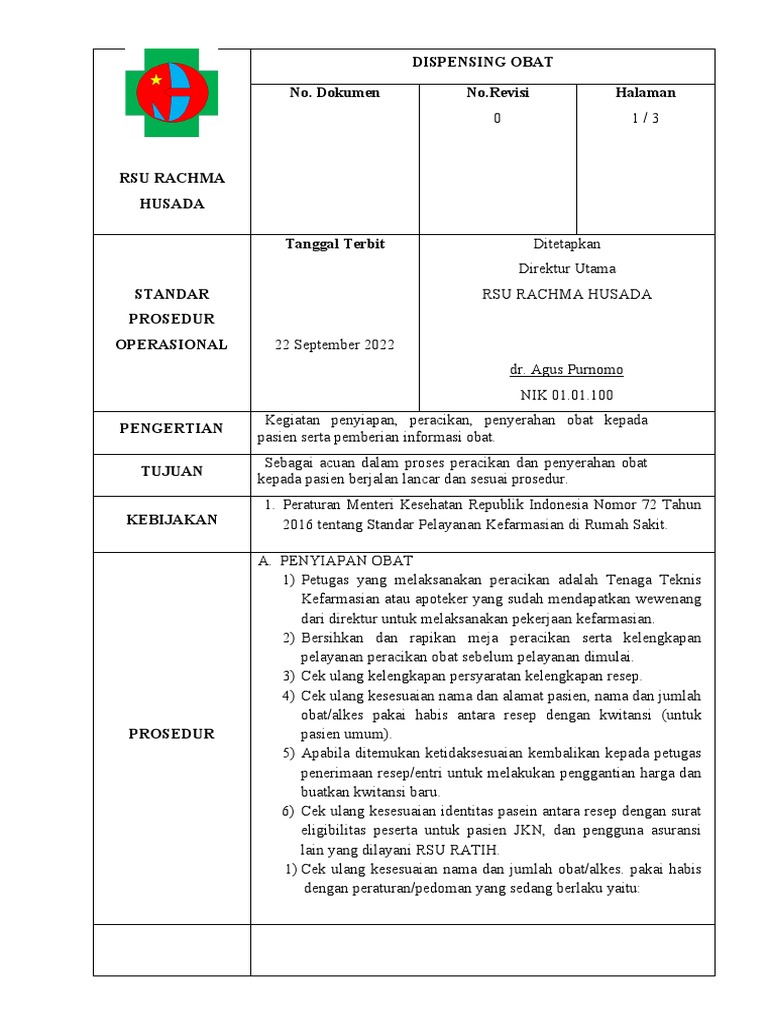 Prosedur Dispensing Obat RSU | PDF