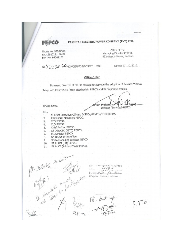 PEPCO Phone Policy-2010 | PDF