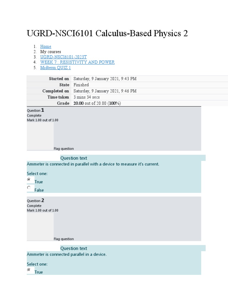 Calculus Based Physics 2 Midterm Quizes and Exam JAC | Download Free ...