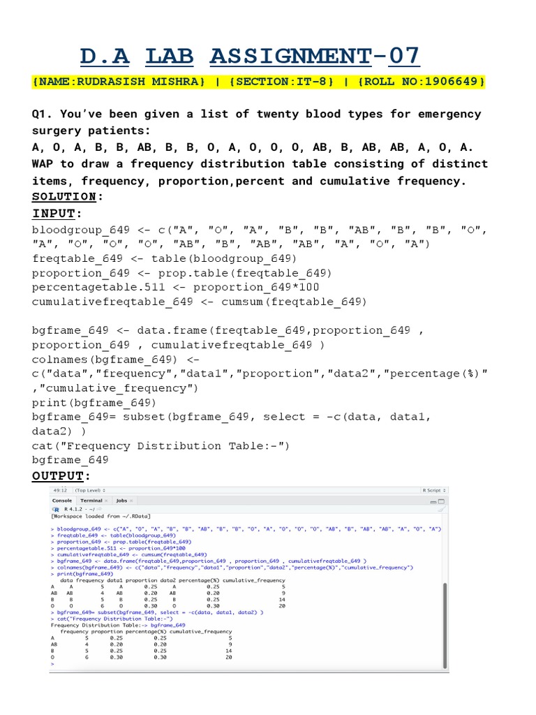 D.A Lab Assignment-07: Input | PDF | Statistical Analysis | Teaching Mathematics