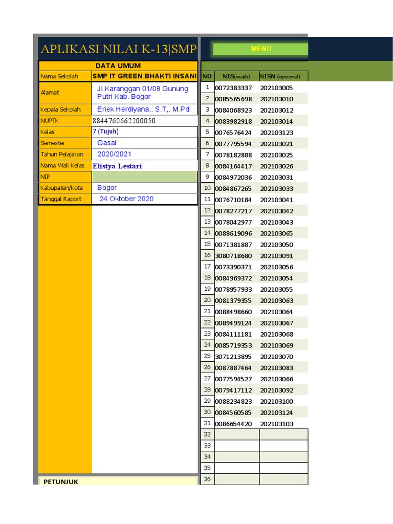 (ELIS 7C) MASTER RAPOR SMP IT GBI Kelas 7 | PDF