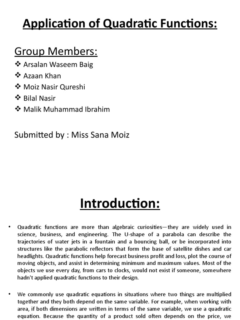 Application of Quadratic Functions Group | PDF | Quadratic Equation ...