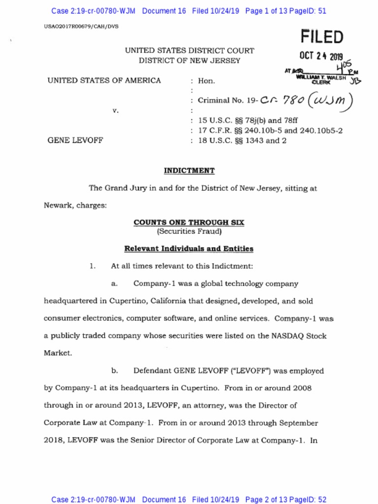 Gene Levoff Indictment | PDF | Insider Trading | Securities (Finance)