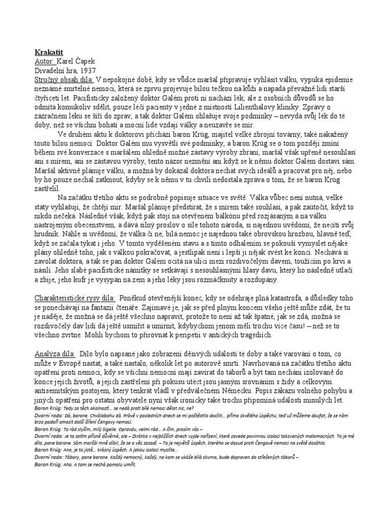 Čtenářský Deník - Bílá Nemoc | PDF