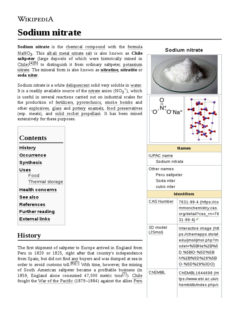 Sodium Nitrate | PDF | Chemistry | Chemical Substances