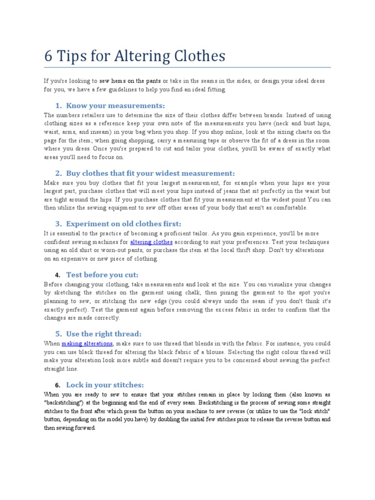 6 Tips For Altering Clothes | PDF | Sewing | Clothing