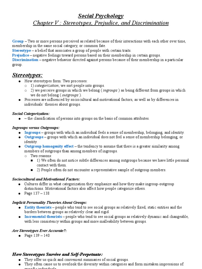 5 Stereotypes, Prejudice, and Discrimination | PDF | Stereotypes | Prejudices