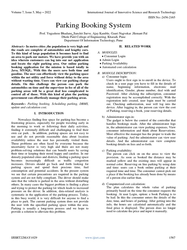 Parking Booking System | PDF | Databases | Parking Lot