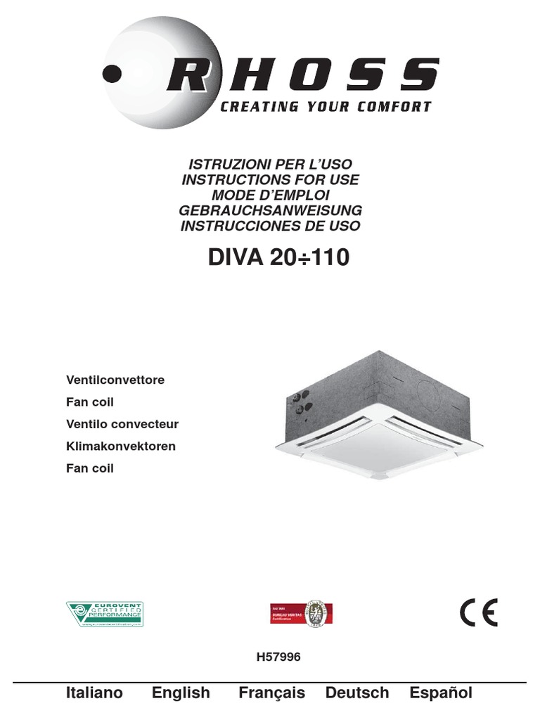 RHOSS Istruzioni Uso Ventilconvettore DIVA 20 100 | PDF