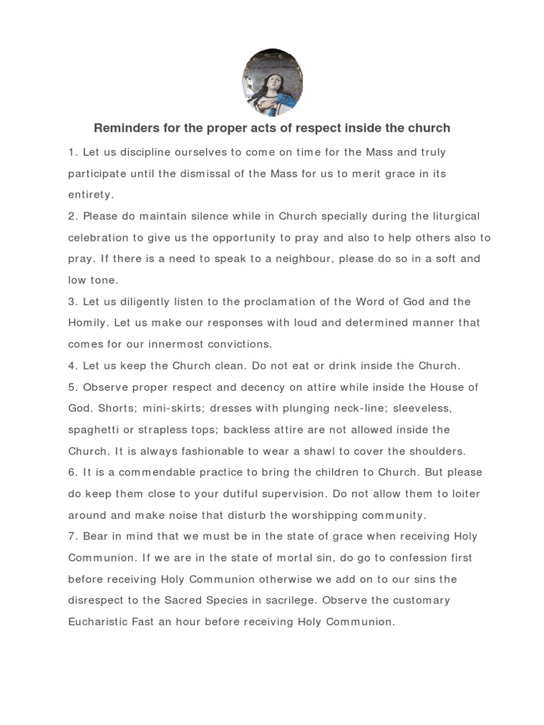 Reminders For The Proper Acts of Respect Inside The Church | Download ...