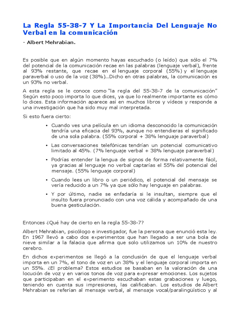 La Regla 55-38-7 - Apuntes de Albert Mehrabian | PDF | Comunicación ...