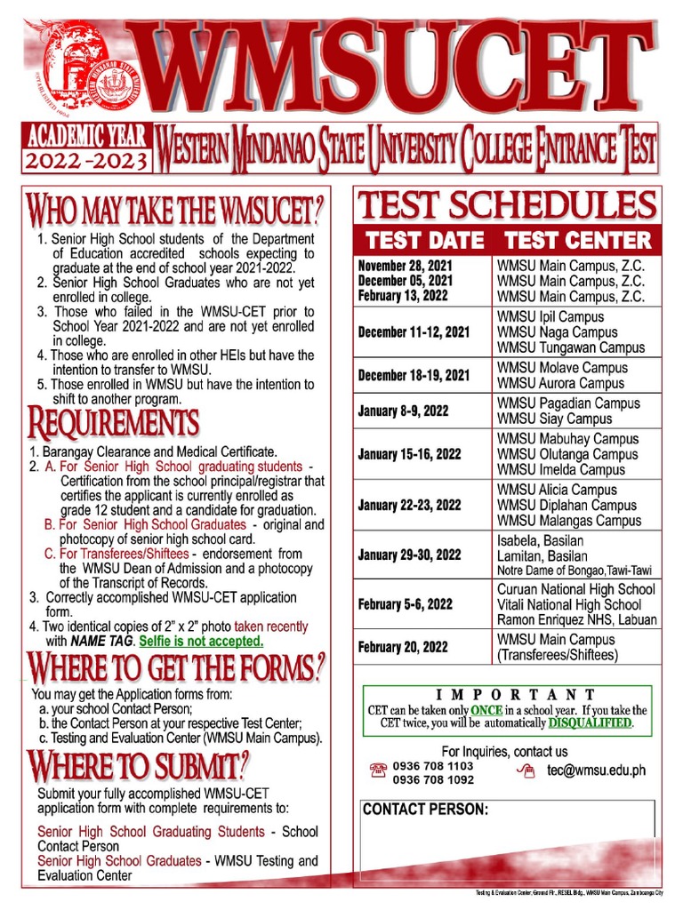 Wmsu Cet Shed 2021 | PDF