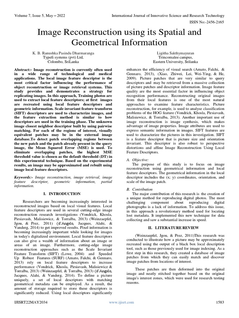 Image Reconstruction Using Its Spatial and Geometrical Information ...