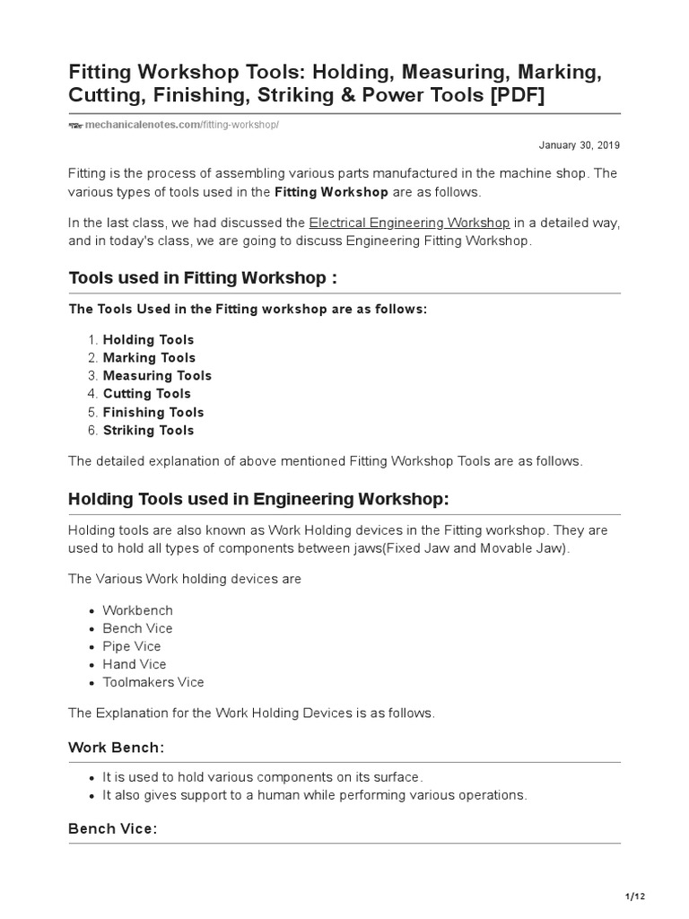 Fitting Workshop Tools Overview | PDF | Grinding (Abrasive Cutting) | Drill