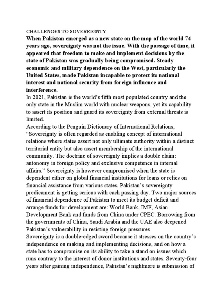 Challenges To Sovereignty | Download Free PDF | Pakistan | Debt