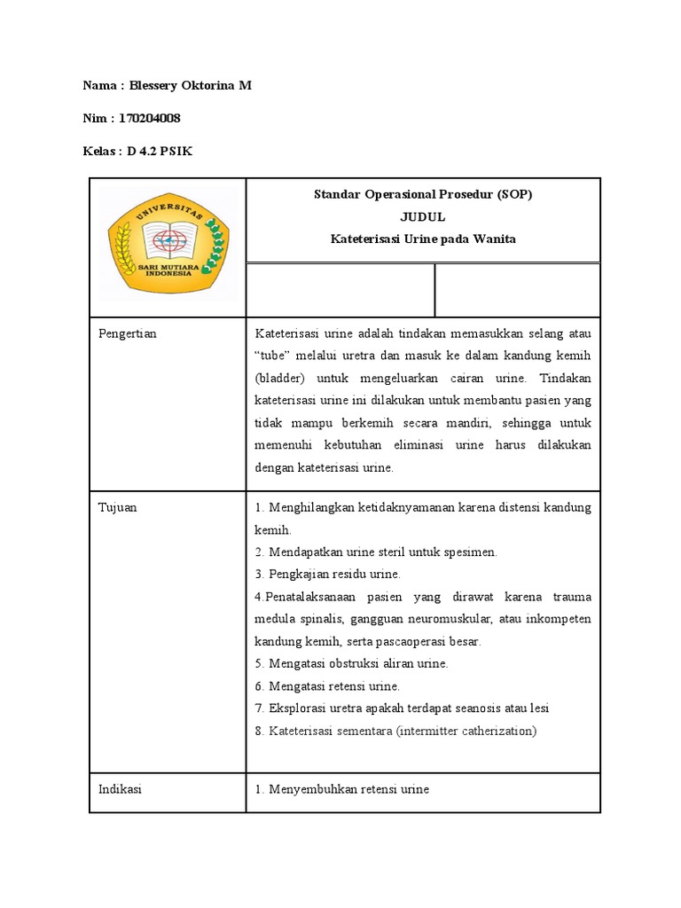Sop Pemasangan Kateter Urin Wanita Dan Pria | PDF