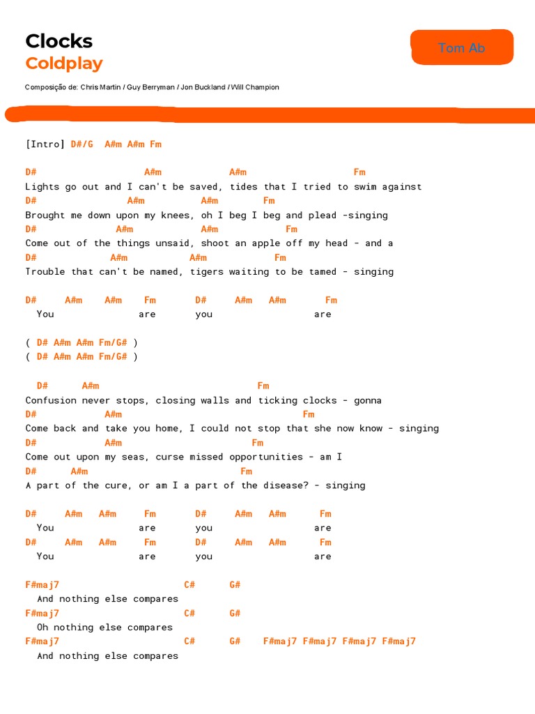 Coldplay - Clocks | PDF | Songs Written | British Rock Music