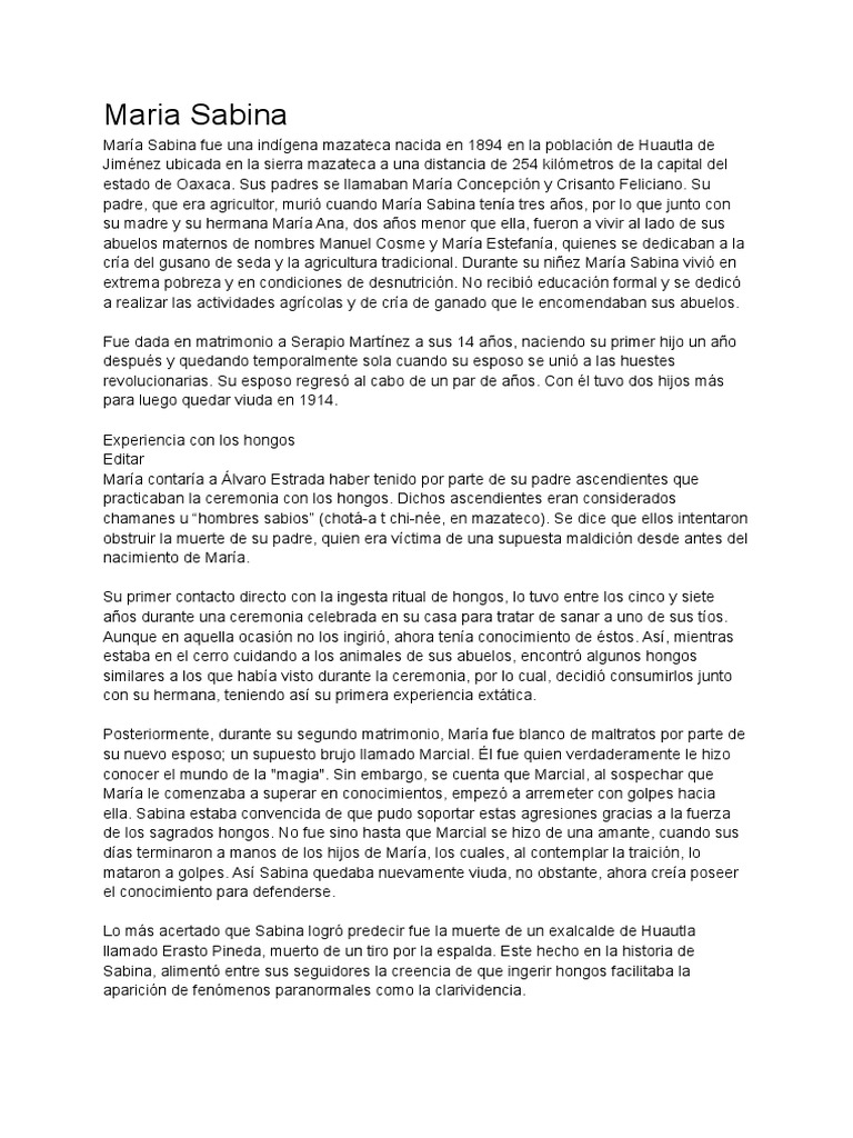 Biografía de María Sabina y sus hongos | PDF