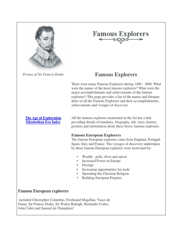 Explorers List 1 | PDF | Exploration | Age Of Discovery