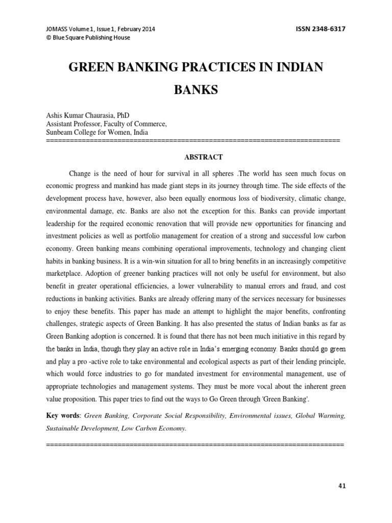 Green Banking Practices in Indian Banks: JOMASS Volume 1, Issue 1 ...