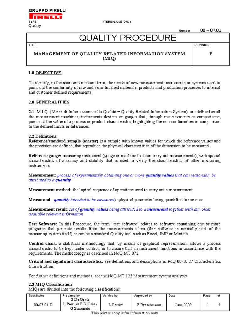 65-07.01 Management of Quality Related Information System (Miq) | PDF ...