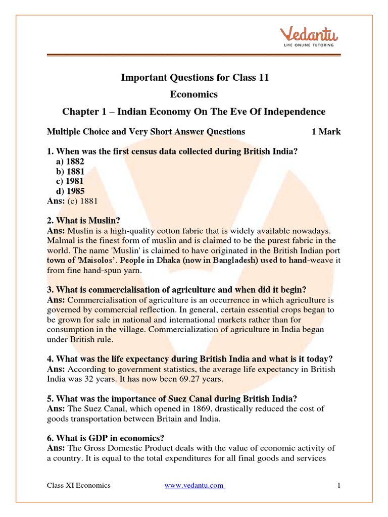 Class 11 Economics: Important Q&A | PDF | British Raj | British Empire