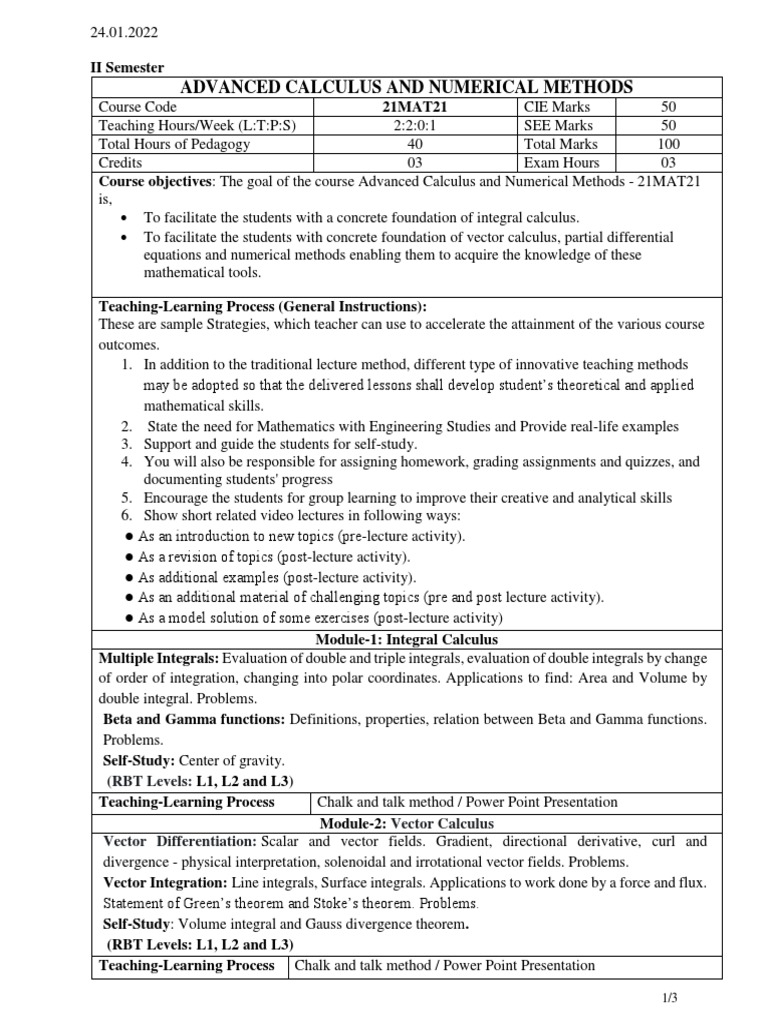 Advanced Calculus and Numerical Methods: (RBT Levels:) | PDF | Partial ...