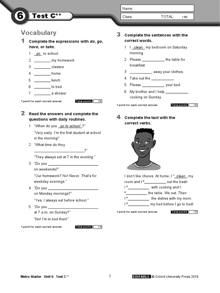 Metro Starter Unit 6 Test C Two Stars | PDF | Language Mechanics ...